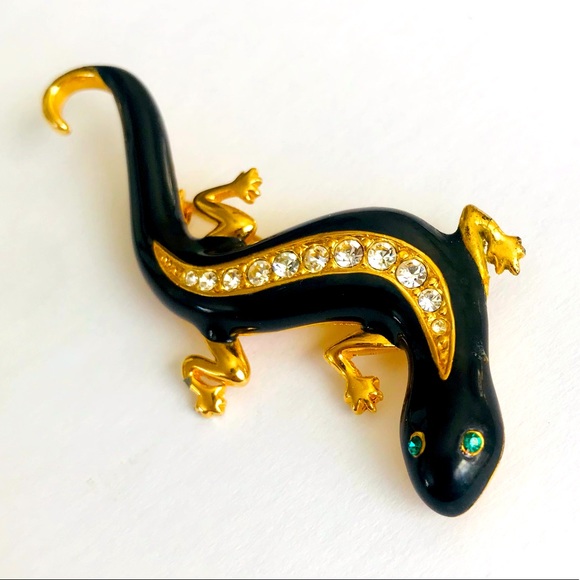 Avon | Jewelry | Vintage Avon Lizard Brooch Pin Gold Tone Black Enamel ...